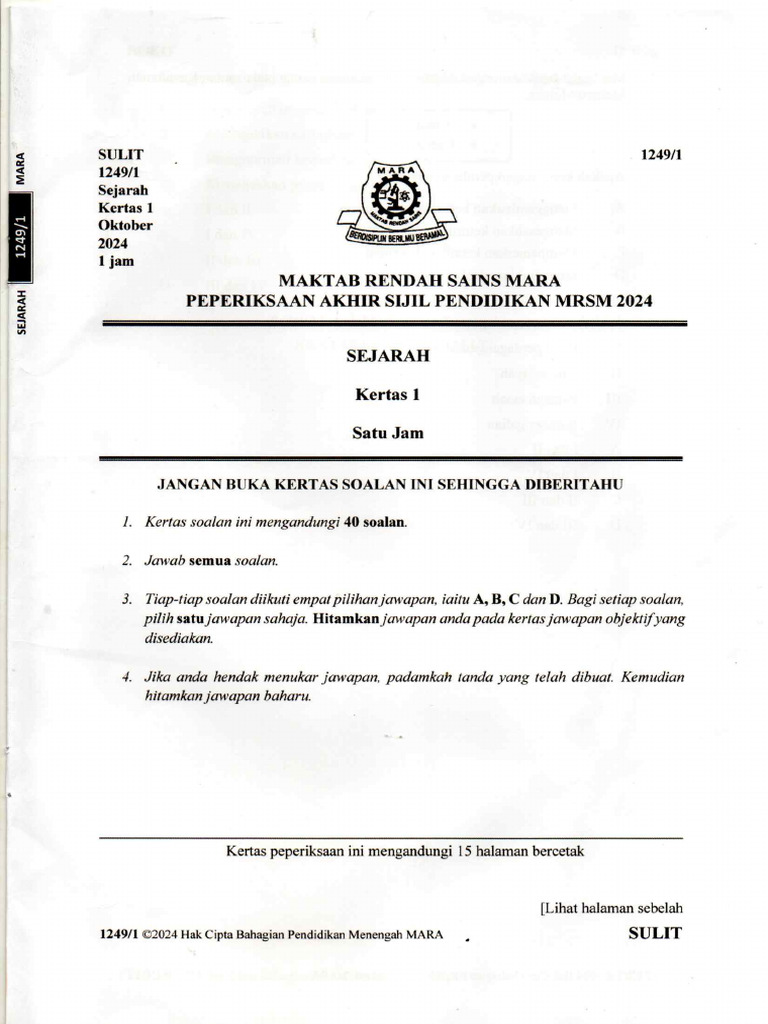 1.2024 K1 Soalan (MRSM (2) ) | PDF