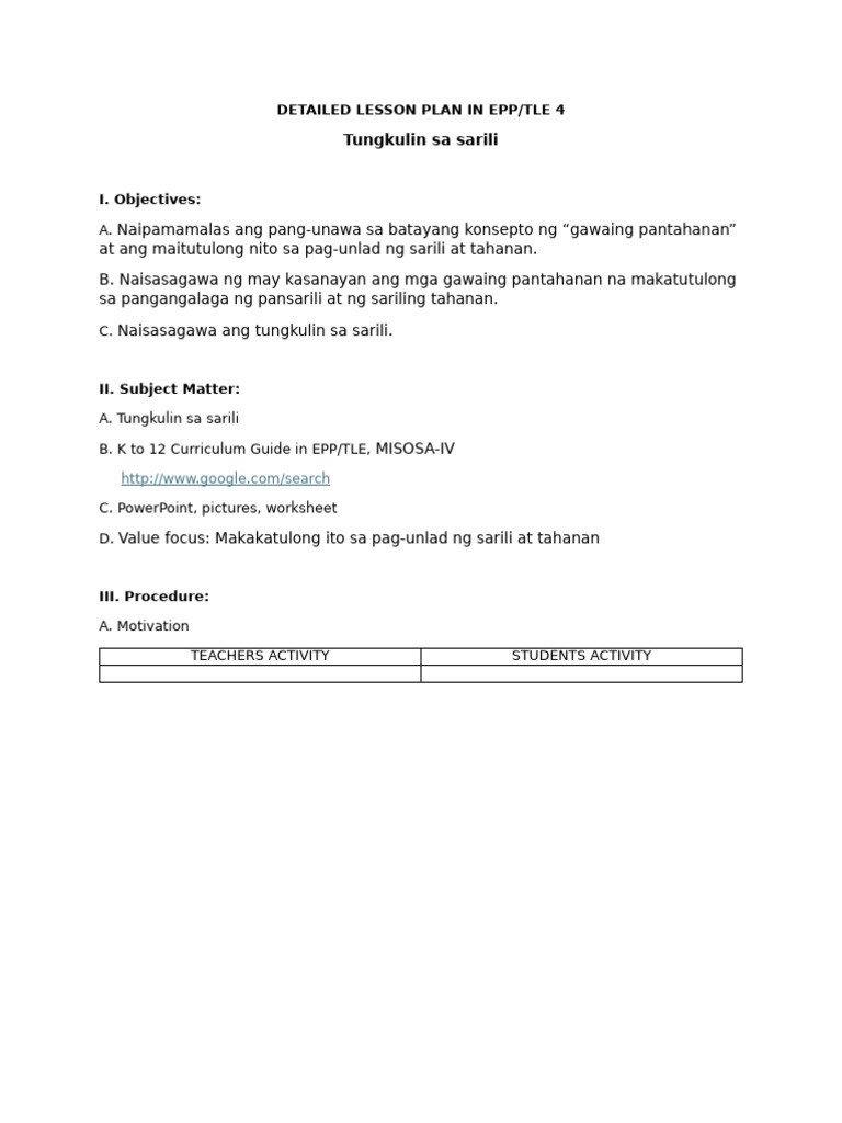Detailed Lesson Plan in Tle | PDF