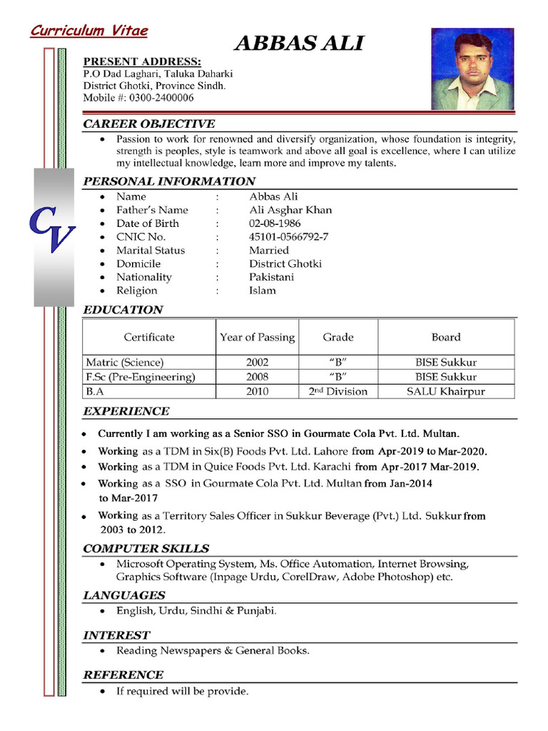 Abbas Ali CV 03 | PDF