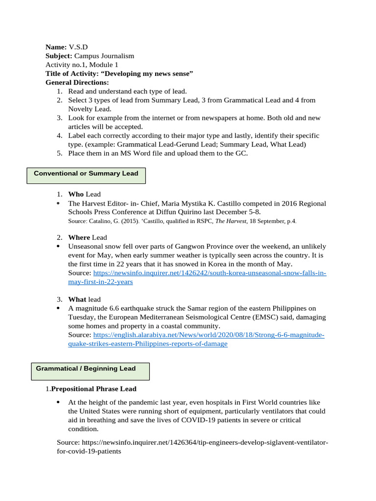 Types of Leads in Journalism | PDF | Social Science