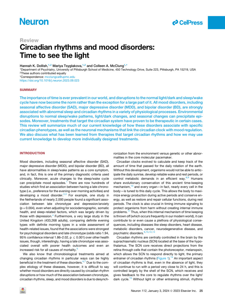 Circadian Rhythms and Mood Disorders | PDF | Circadian Rhythm | Clock