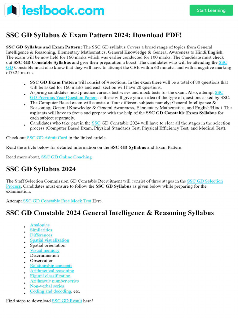 SSC GD Syllabus & Exam Pattern 2024 - Download PDF! | PDF