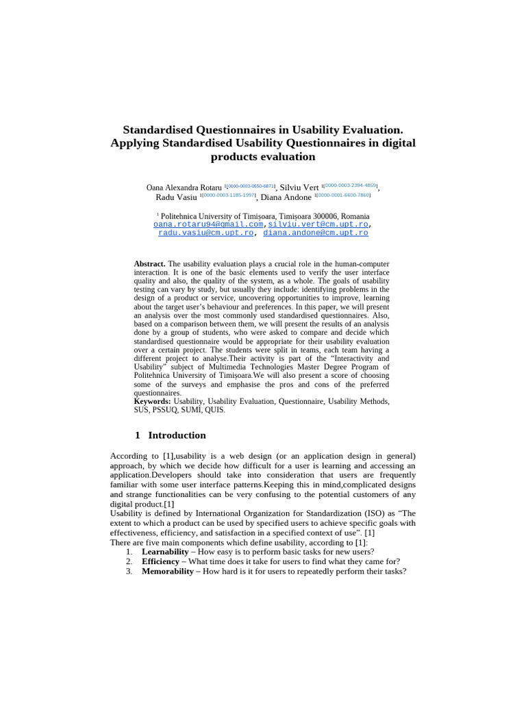 Standardised Questionnaires in Usability Evaluation. Applying Standardised Usability ...