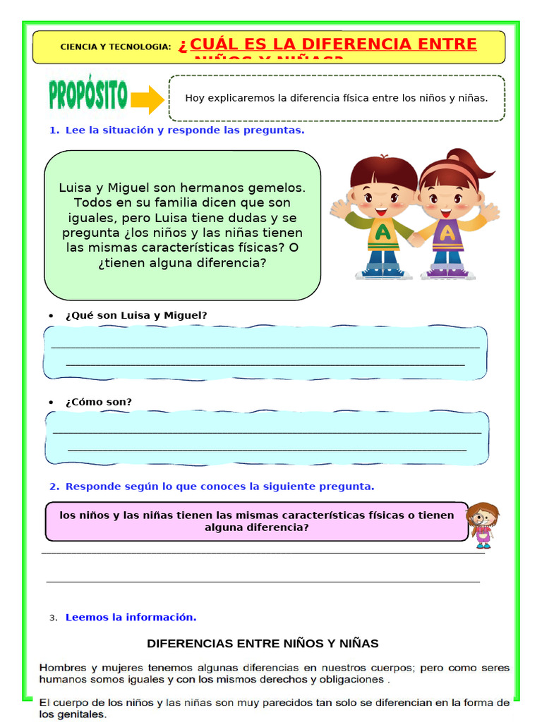 U7 S4 Ficha D3 CT Diferencia Entre Niños y Niñas | PDF