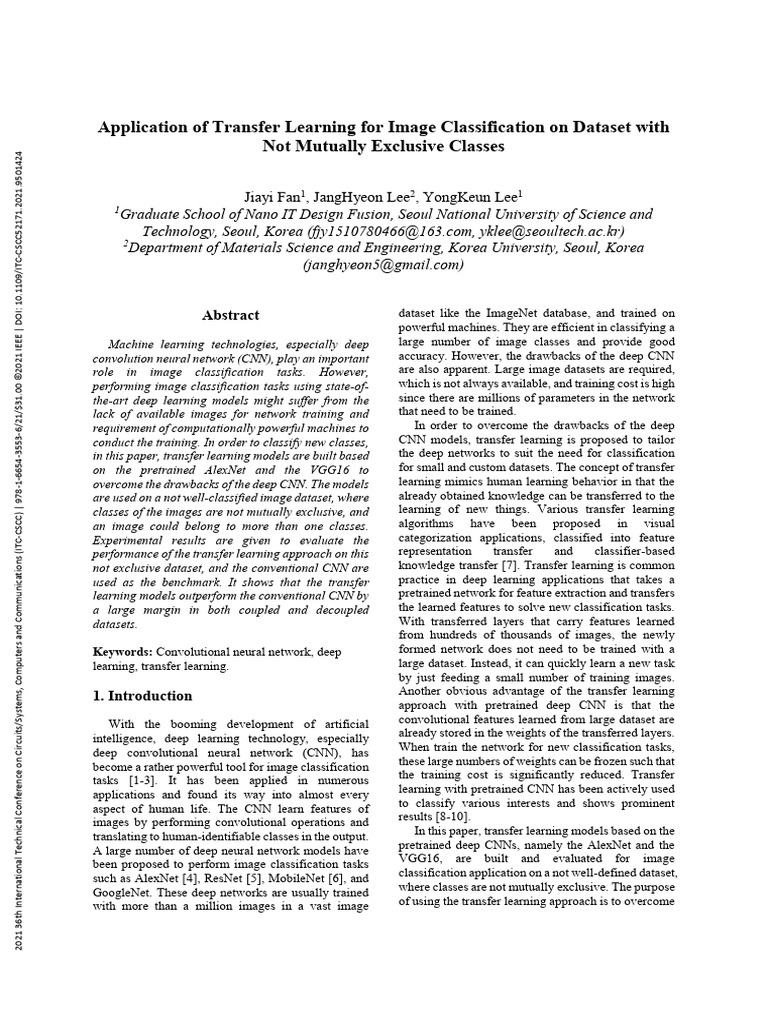 Application of Transfer Learning For Image Classification On Dataset ...