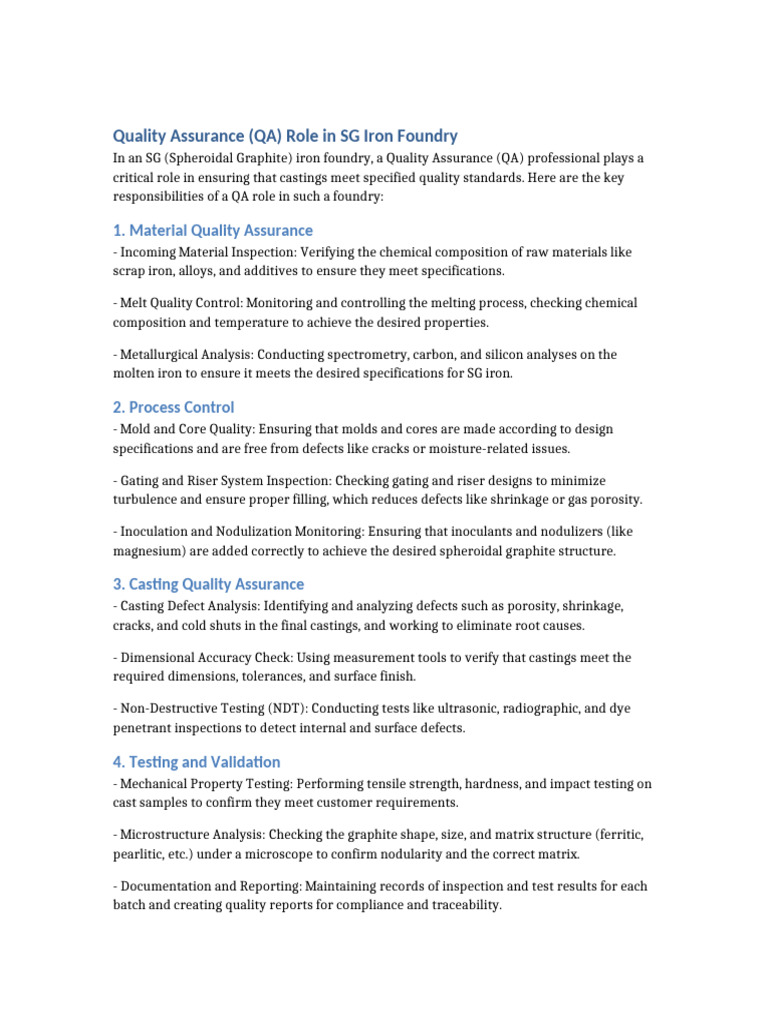 QA Role in SG Iron Foundry | PDF | Foundry | Quality Assurance