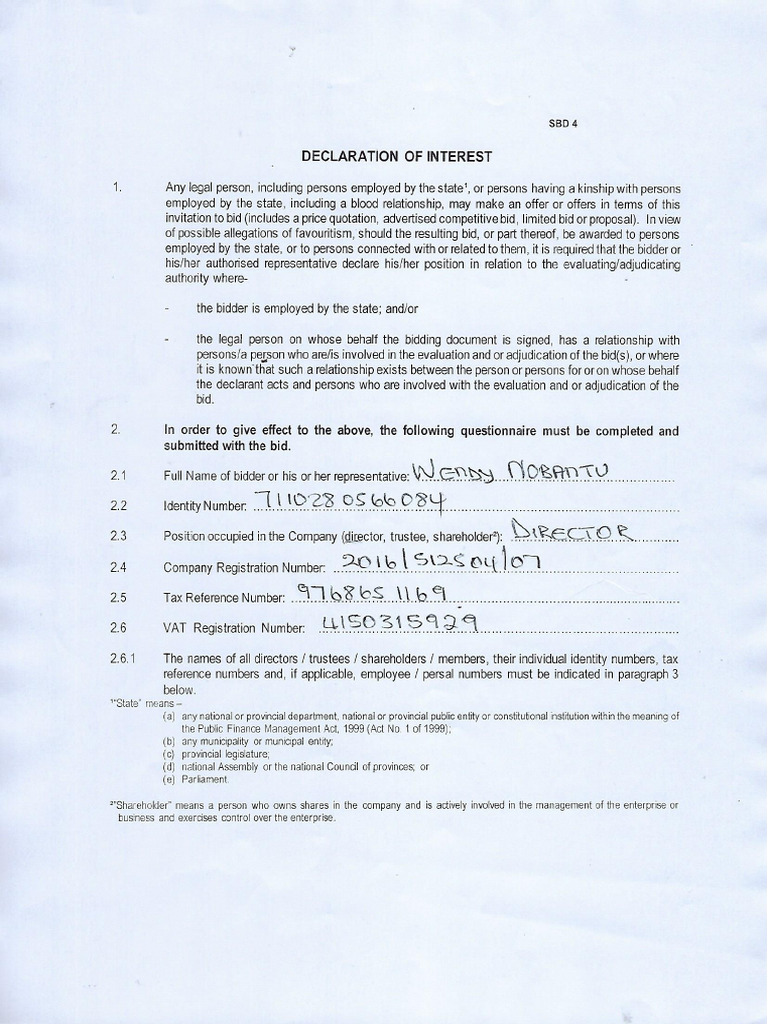 SBD 4 Declaration of Interest | PDF