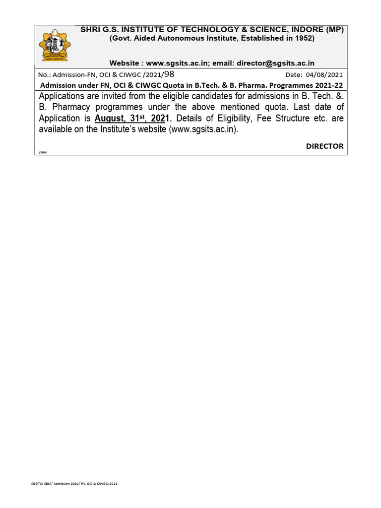 ADVERTISEMENT FN OCI CIWGC ADMISSION 2021 Web | PDF