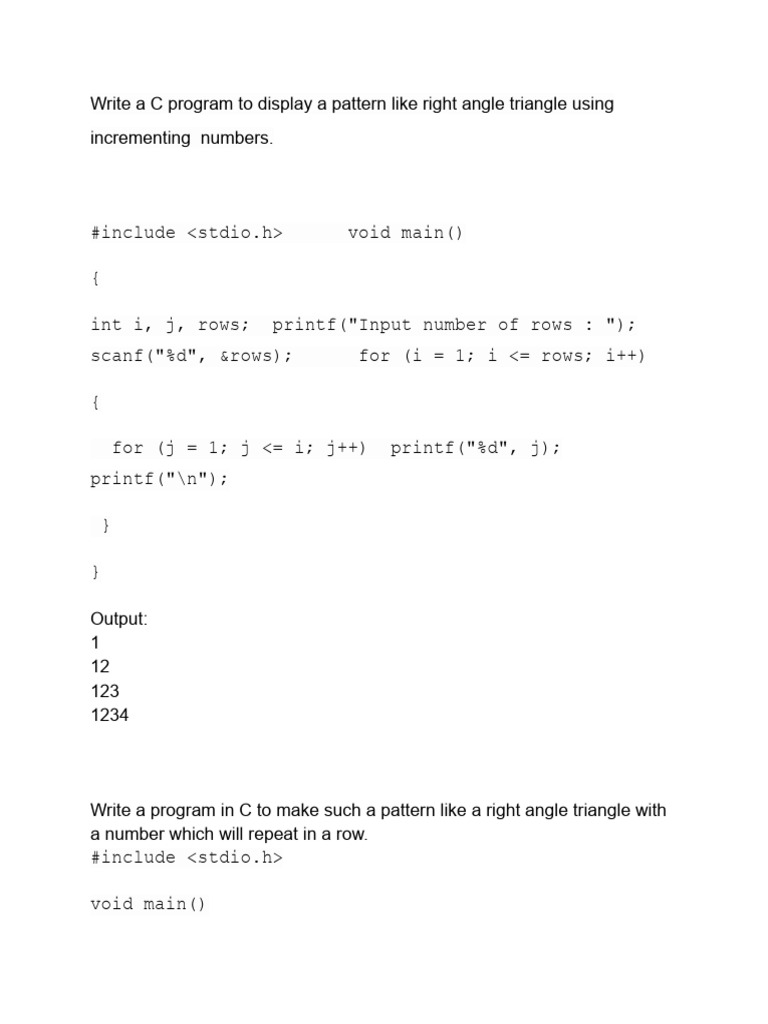 C Program for Number Patterns | PDF