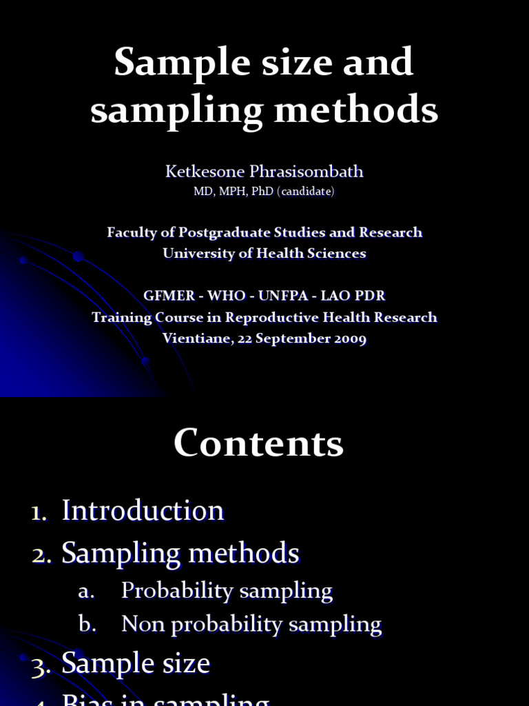 Sample Size Methods Phrasisombath Laos 2009 | PDF | Sampling (Statistics) | Statistics