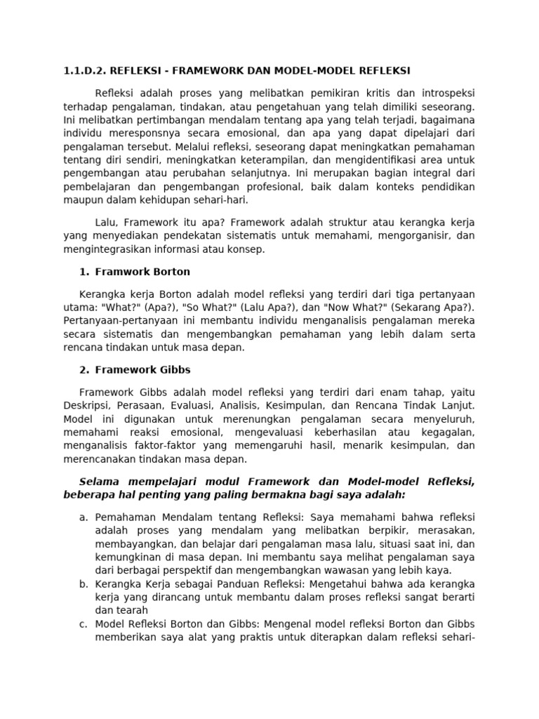 Model Refleksi Borton dan Gibbs | PDF | Karier & Perkembangan