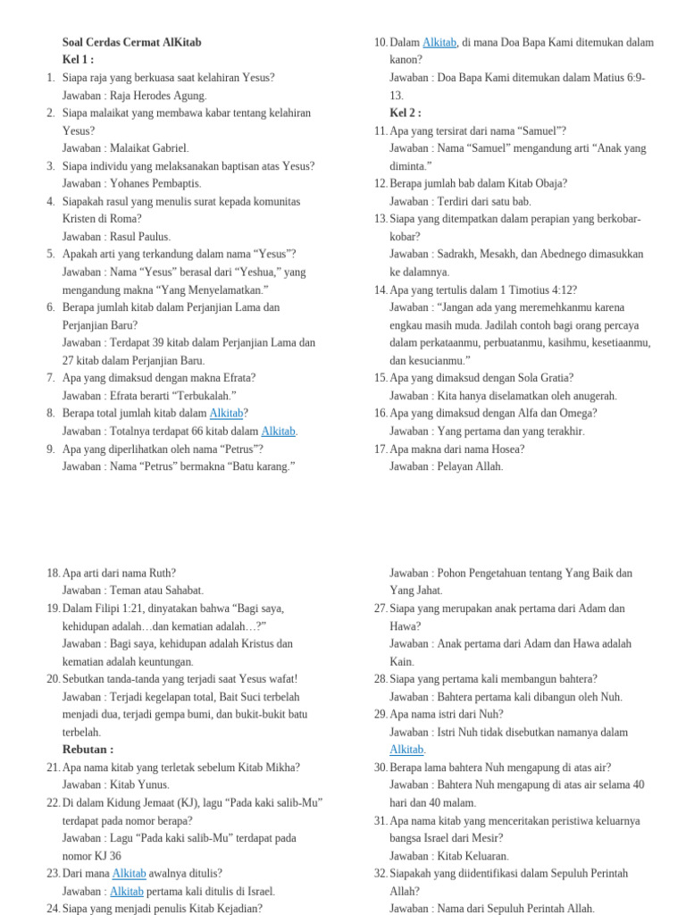 Soal Cerdas Cermat AlKitab Kerukunan | PDF | Filsafat