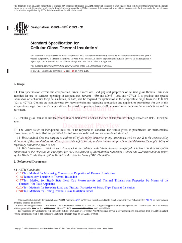 ASTM C552-2021 - Cellular Glass Thermal Insulation | PDF | Thermal Insulation | Engineering ...