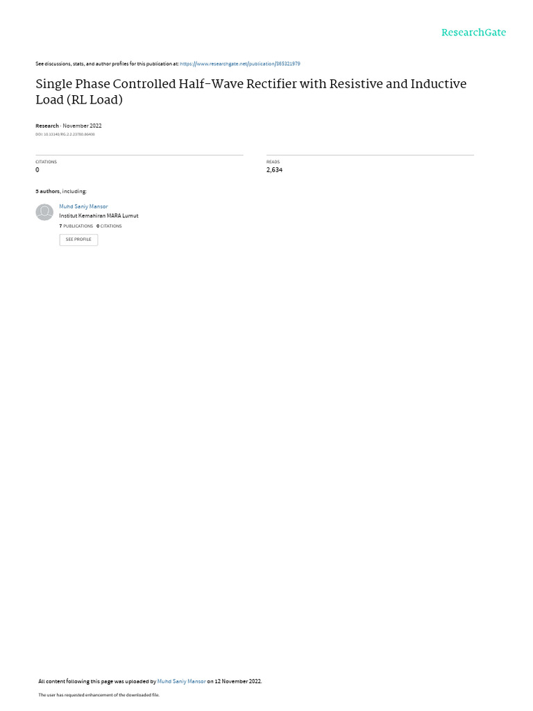 Single Phase Controlled Half-Wave Rectifier With Resistive and Inductive Load (RL Load) | PDF ...