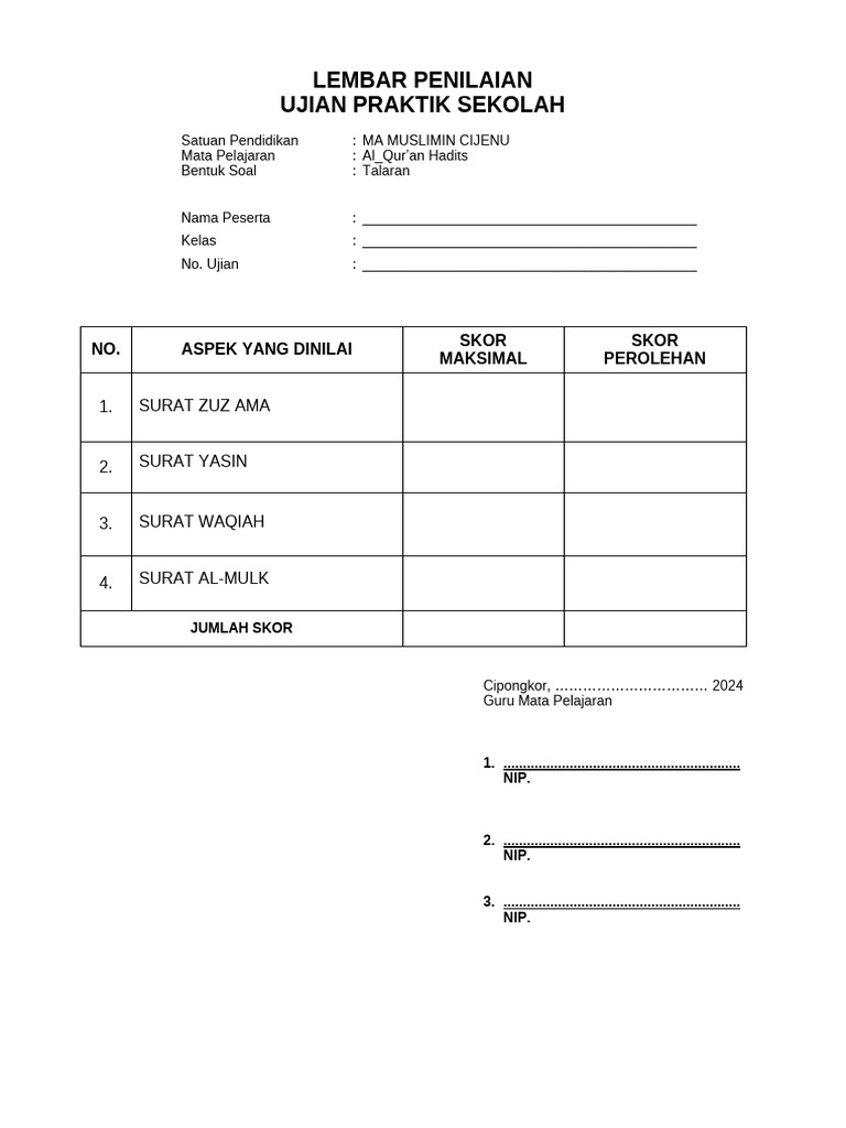 Lembar Penilaian Praktik | PDF