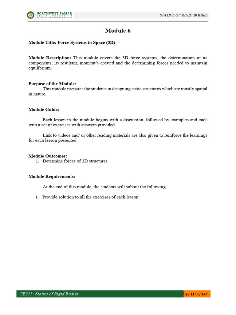 Module 6. Force Systems in Space 075647 | PDF | Rotation | Force