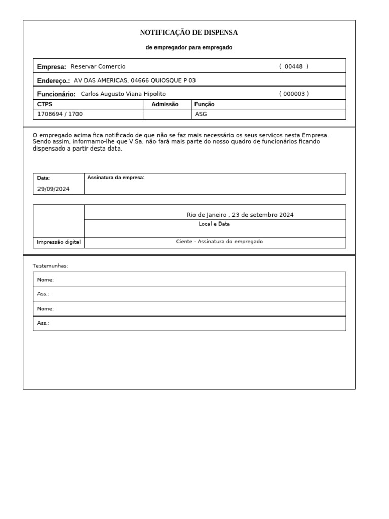 Notificação de Dispensa | PDF