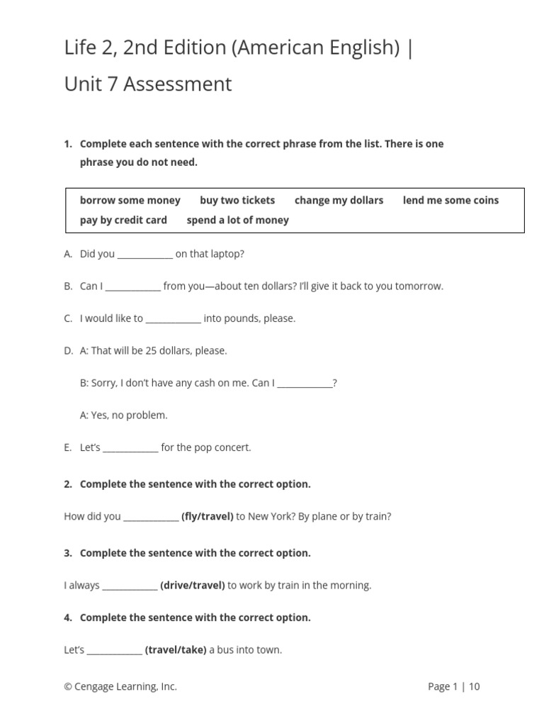 Life 2, 2nd Edition (American English) - Unit 7 Assessment | PDF | Language Arts & Discipline ...