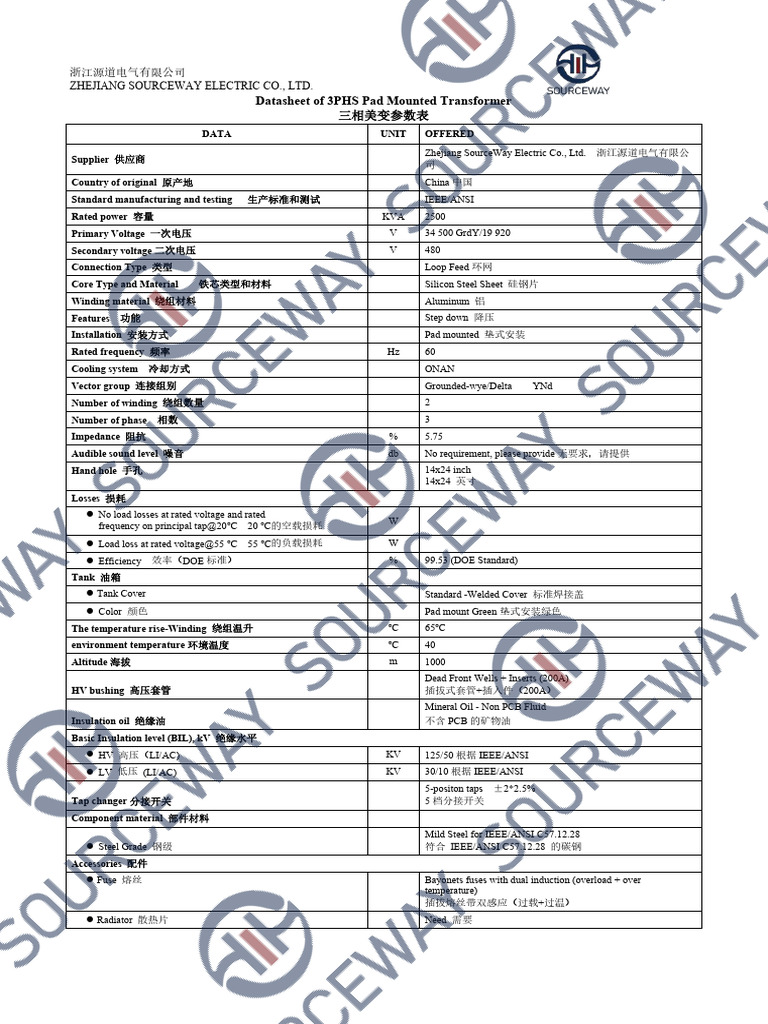 Pad Mounted Transformer-2500kVA | PDF
