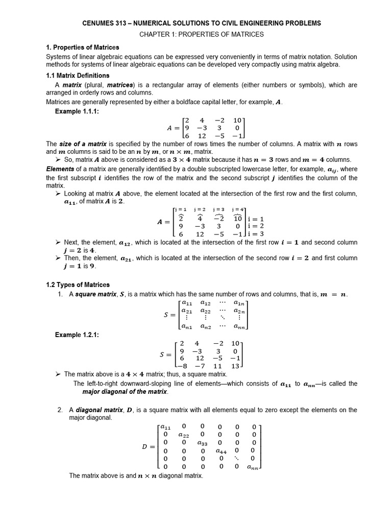 MODULE 01 Properties and Fundamental Operations On Matrices | PDF ...
