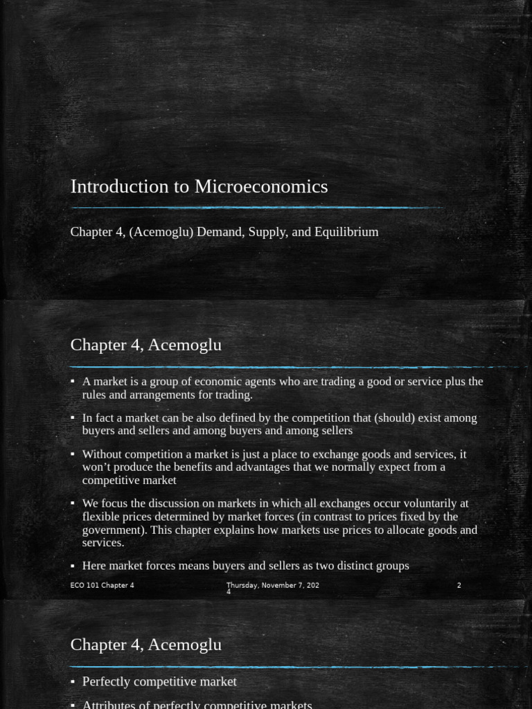 Acemoglu Chapter 4 Slides (ECO 101 NSU) | PDF | Market (Economics) | Supply (Economics)