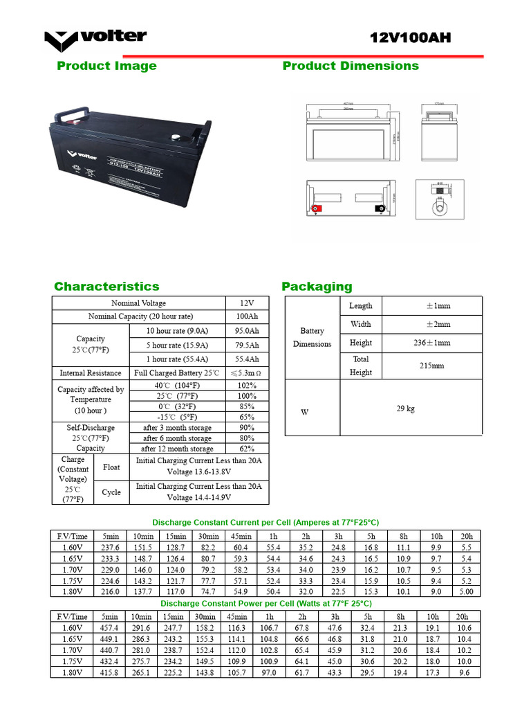 Volter 12v100ah 28.2kg2 | PDF | Electrical Components | Galvanic Cells