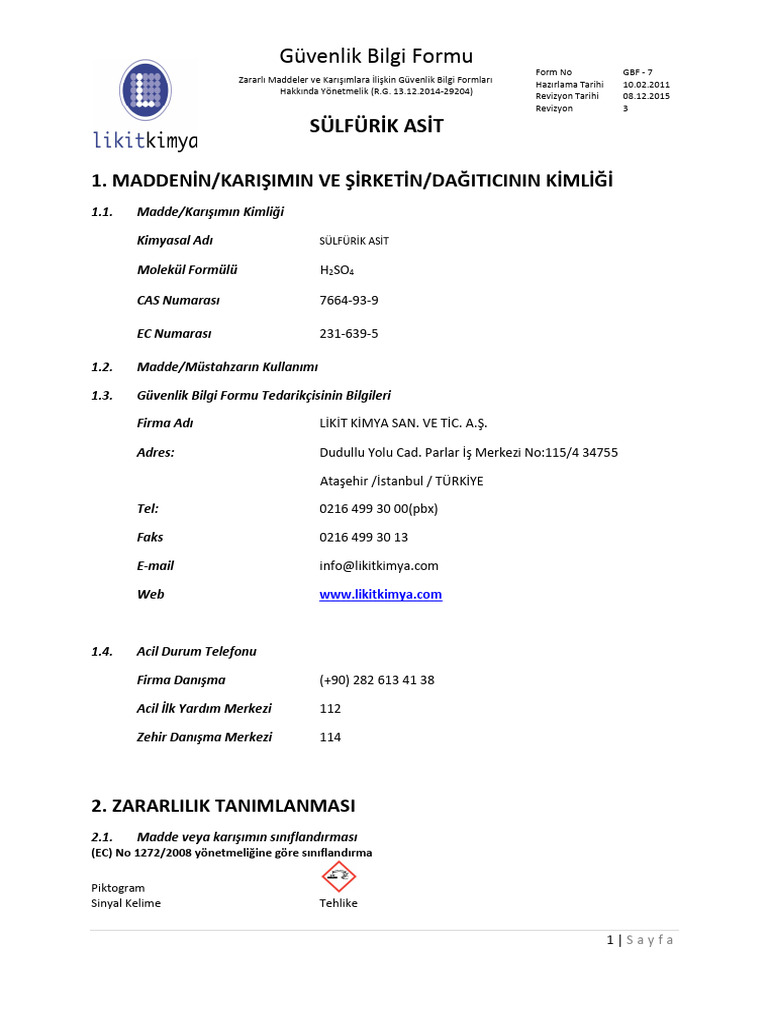 Sulfurik Asit - Rev 1 | PDF