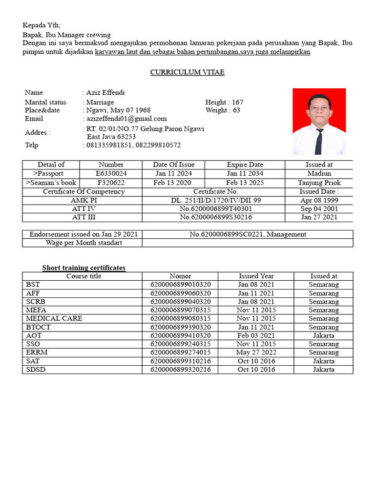 CV Aziz Effendi | PDF | Ship Types | Shipping