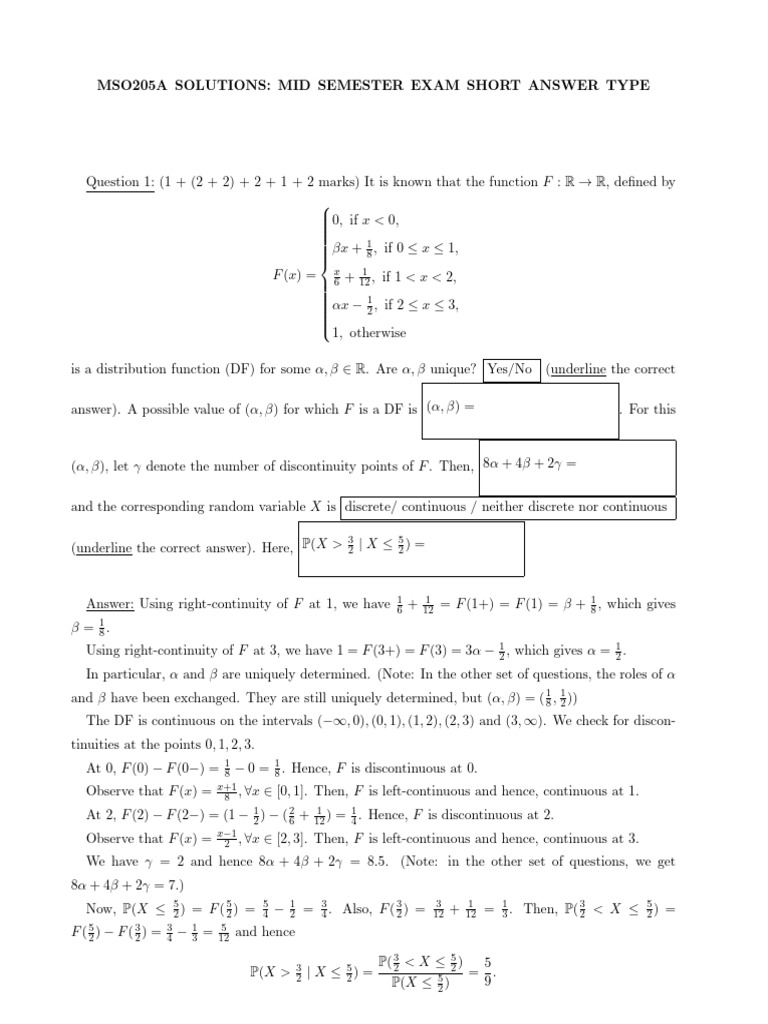 Mid-Sem (Objective Type Solutions) | PDF | Mathematical Analysis | Mathematics