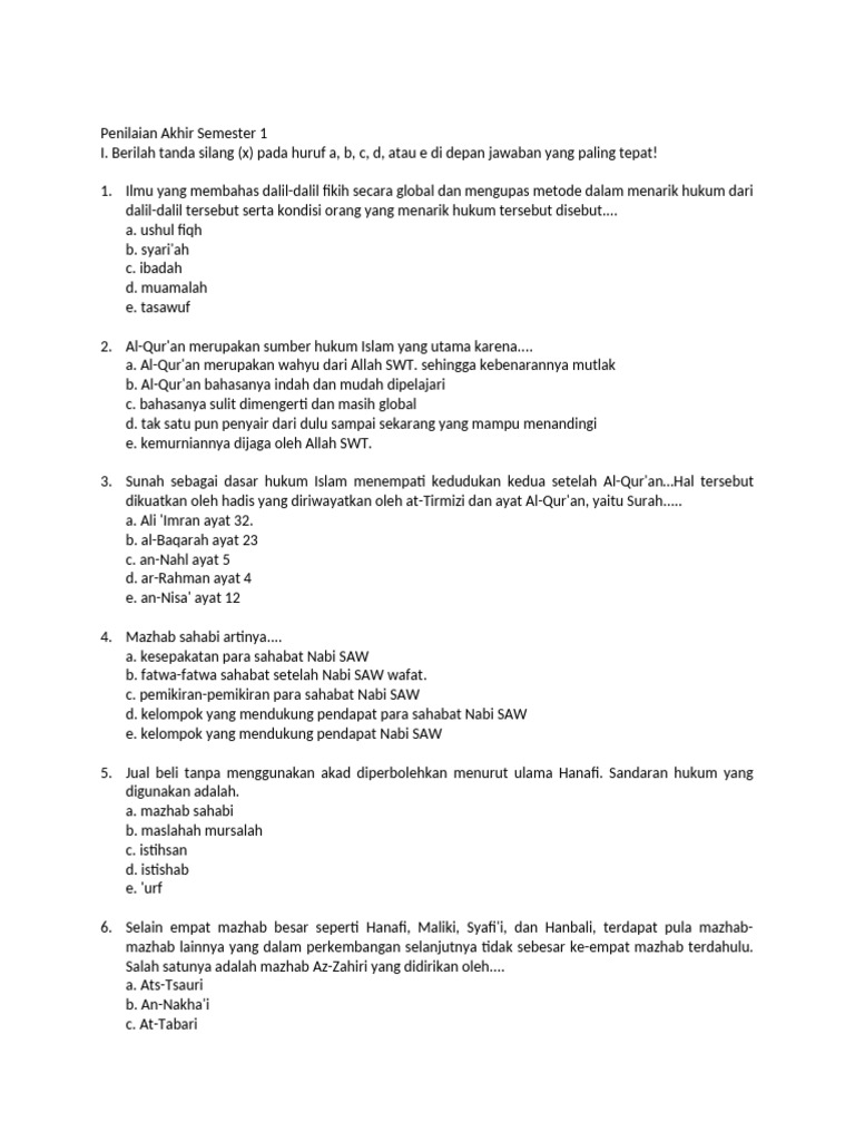 Soal Fikih Kelas 12 Ganjil Lengkap 2024 | PDF