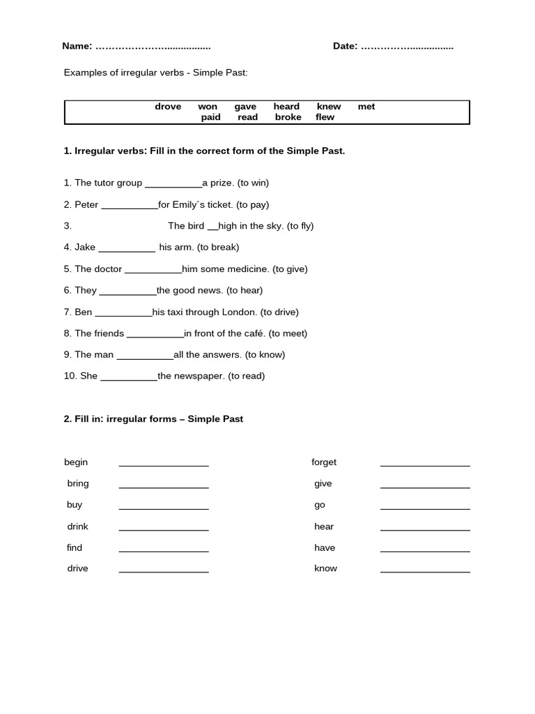 Simple Past 13 Irregular Verbs Worksheets | PDF