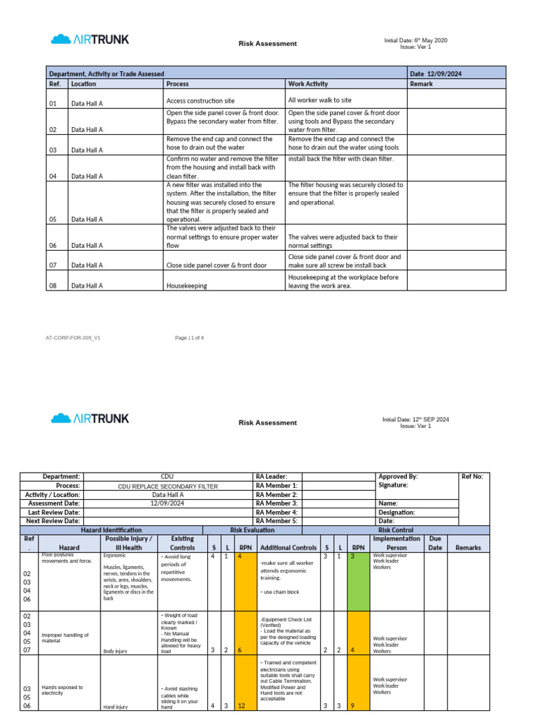 CDU Filter Replacement Risk Assessment | PDF | Hand | Arm