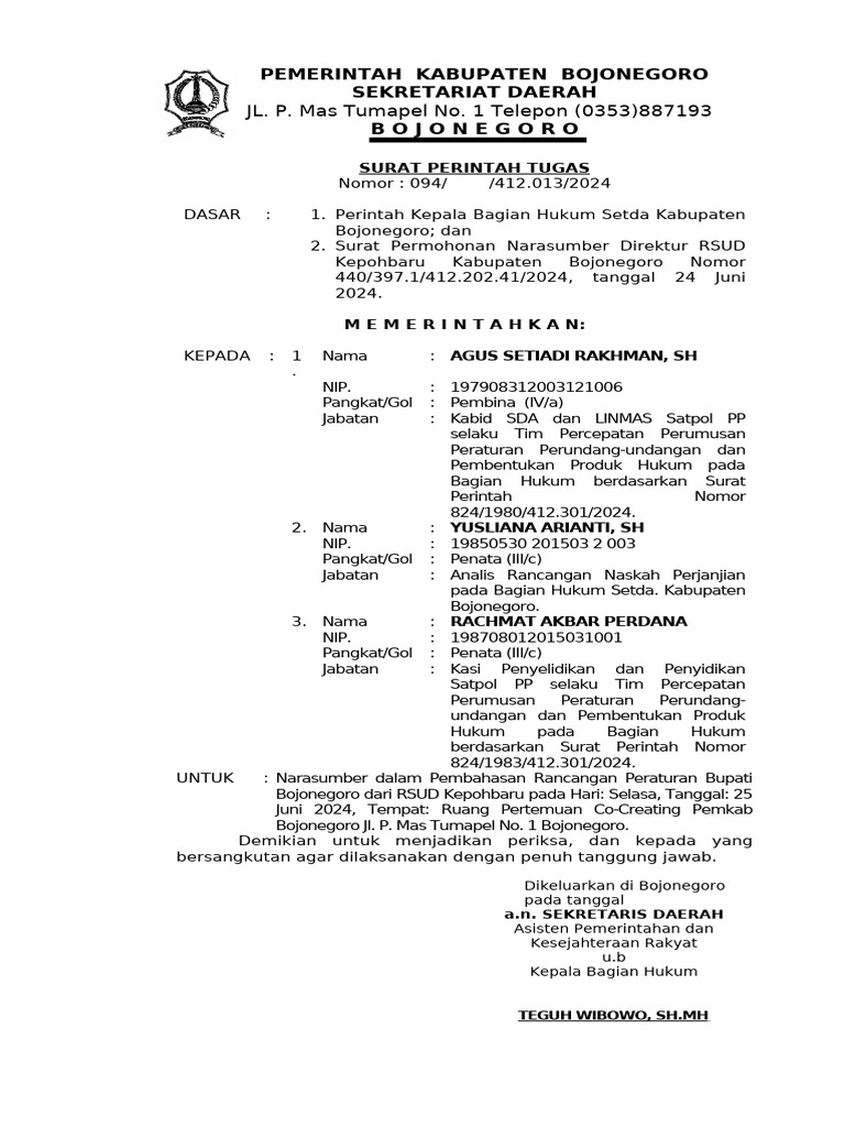 SURAT TUGAS Dinkes 1 | PDF