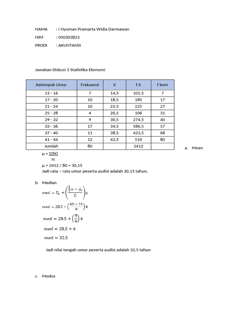 Jawaban Diskusi 3 Statistika Ekonomi | PDF | Metode & Bahan Ajar