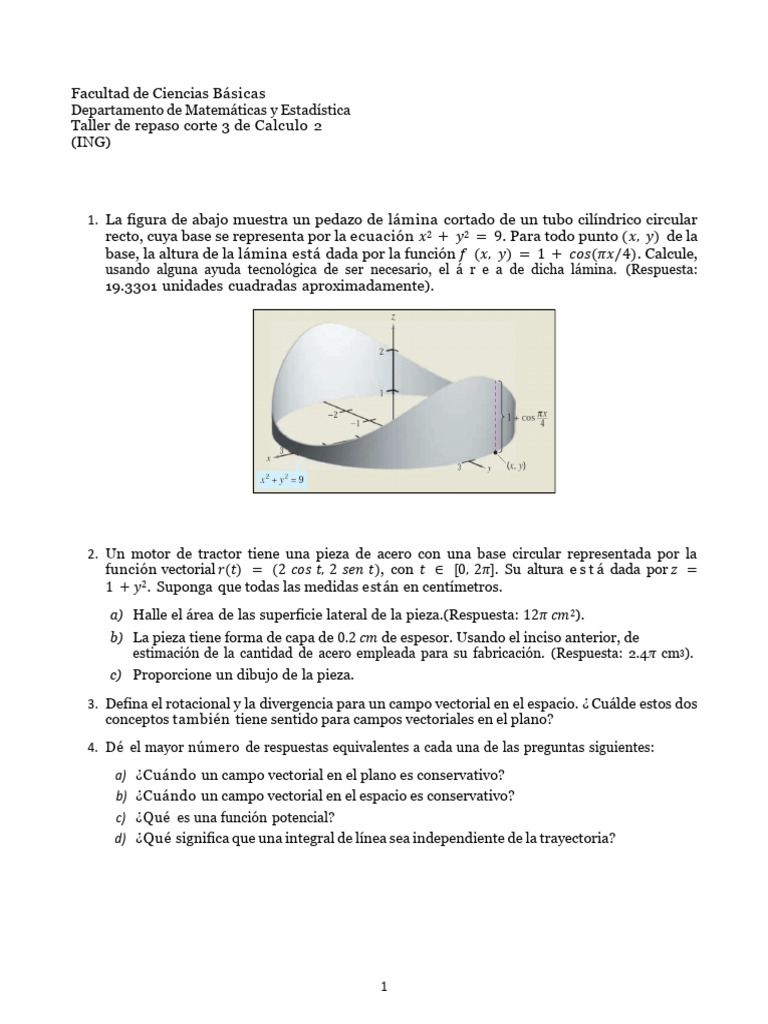 Taller Avanzado de Cálculo 2 | PDF | Integral | Vector Euclidiano
