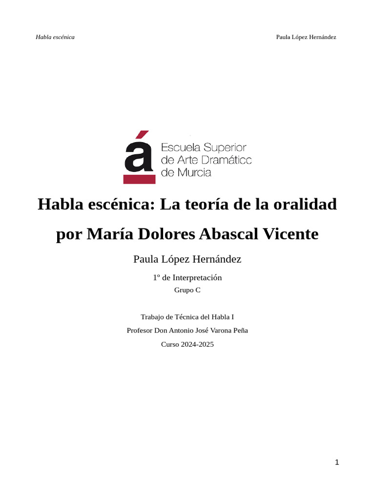 Trabajo Habla Escénica Abascal | PDF | Interino | Teatro
