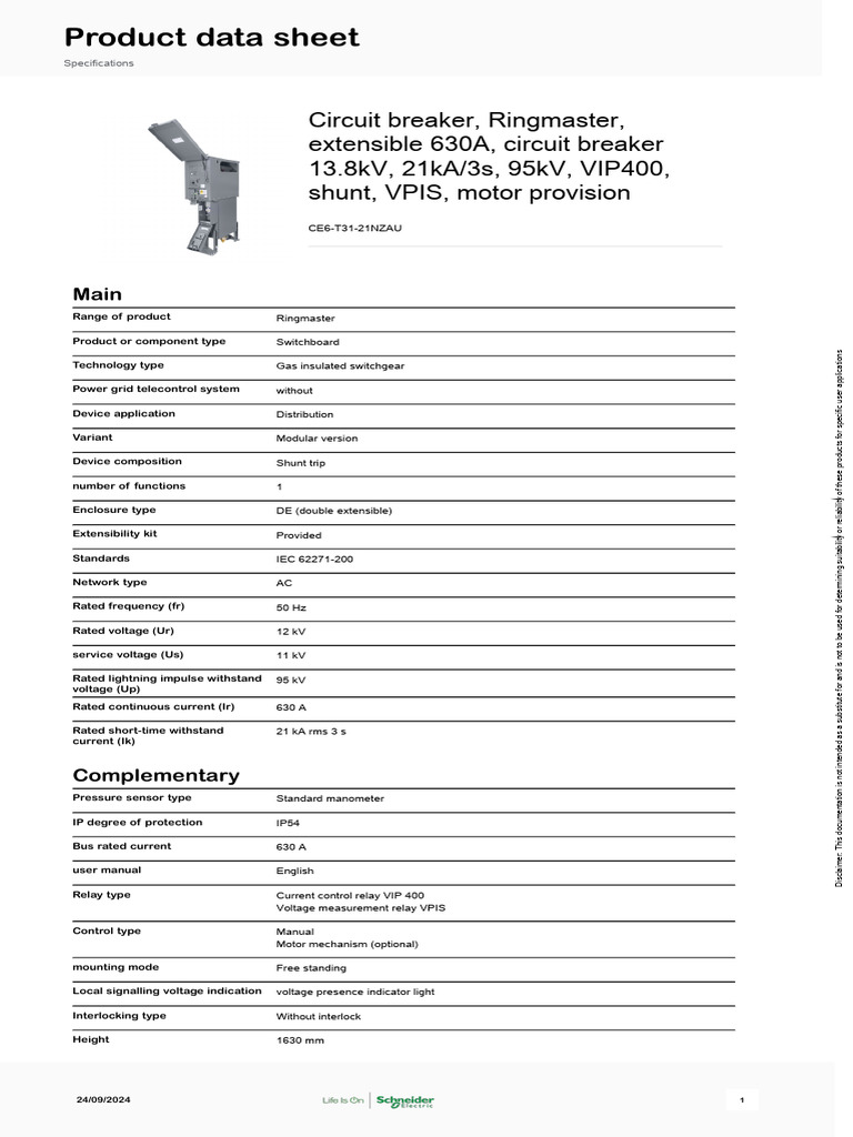 Schneider Electric Ringmaster CE6-T31-21NZAU | PDF | Voltage | Relay