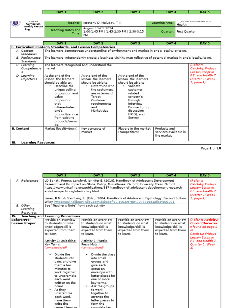 Mary Jicel Lesson Plan1 | PDF | Adolescence | Curriculum