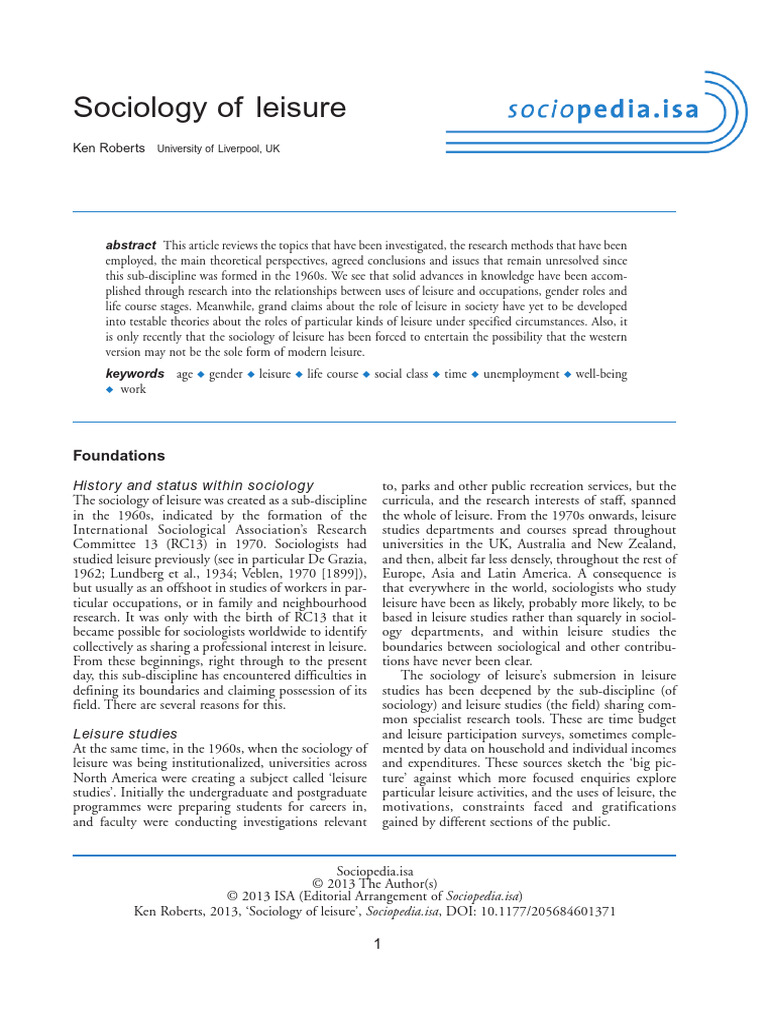 Leisure 2013 | PDF | Sociology | Leisure