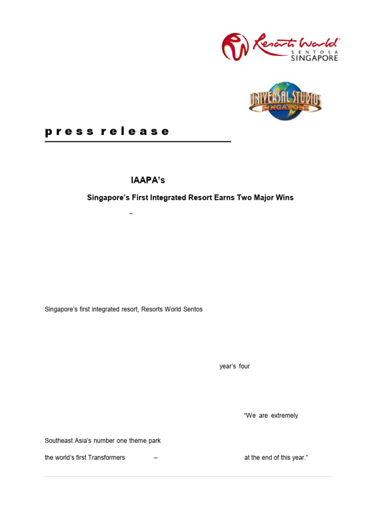 RWS USS IAAP AsianAttractionsAwards2011 | PDF | Amusement Park ...