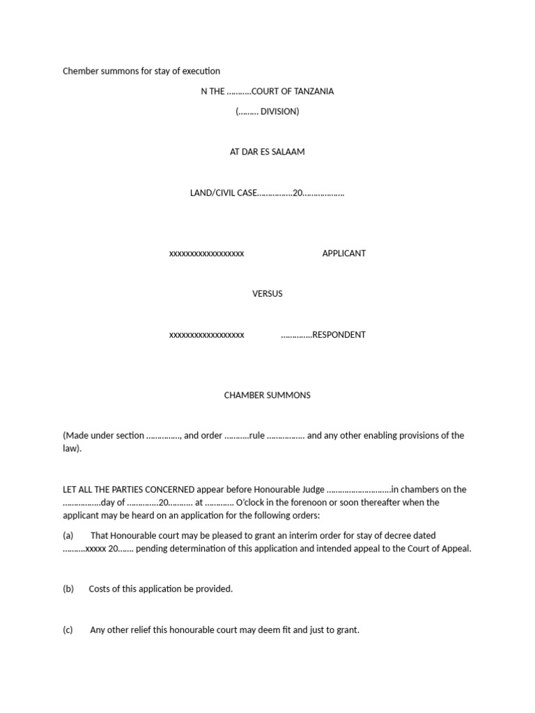 Chember Summons For Stay of Execution | PDF | Public Law | Judiciaries