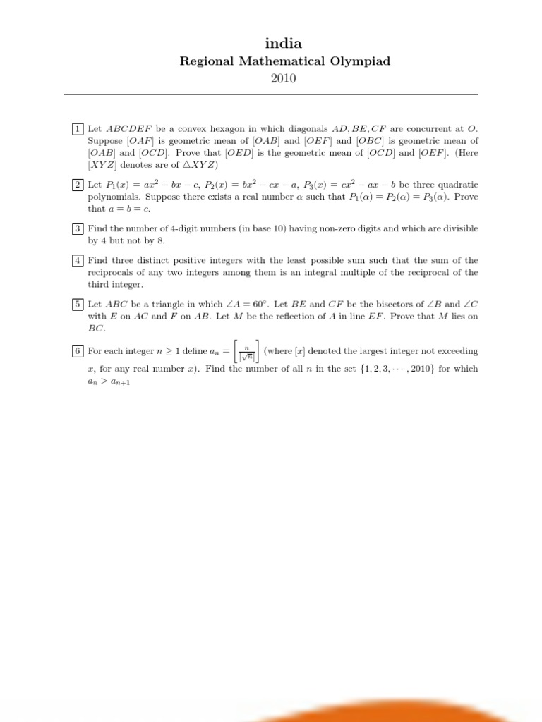 RMO 2010 Question Paper and Solution | PDF | Integer | Group (Mathematics)
