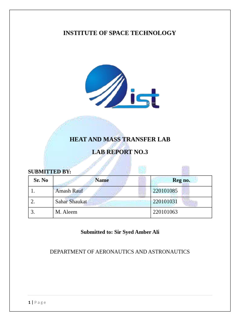 Heat and Mass Transfer Lab No.3 New | PDF | Heat Transfer | Thermal ...