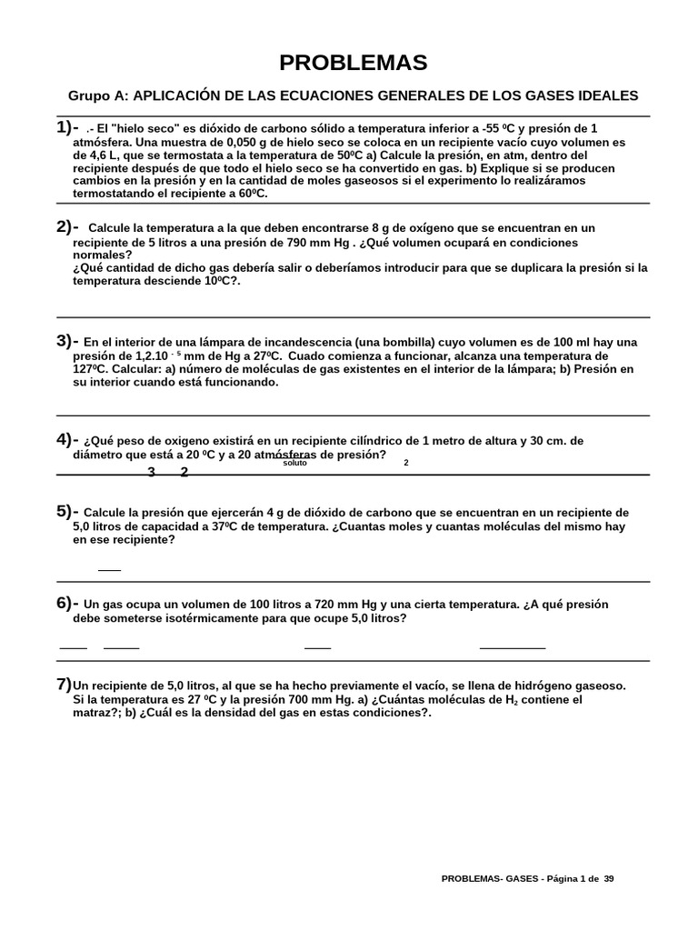 SEMANA 7 Problemas Gases y Soluciones | PDF | Gases | Mole (Unidad)