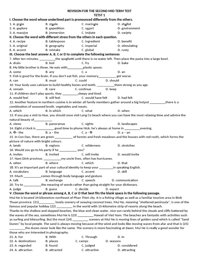 Revision For The Second Mid Term Test. | PDF | Sausage | Cooking