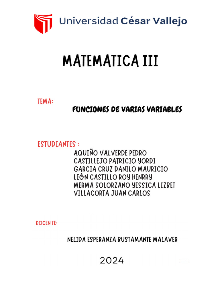 FUNCIONES DE VARIAS VARIABLES Matematica. | PDF