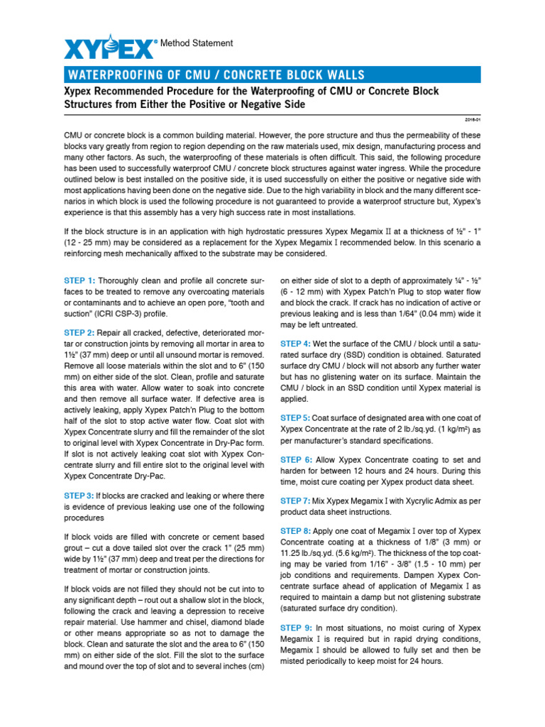 Waterproofing of Cmu Amp Concrete Block Walls | PDF | Concrete ...