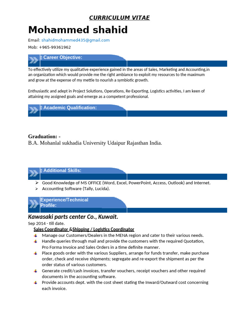 shahid c.v. | PDF | Logistics