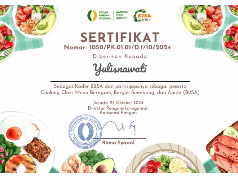 Sertifikat Cooking - Nama - Tanggal 23 Agustus 2024 | PDF