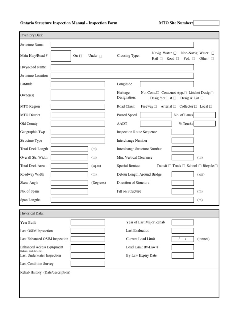Ontario Bridge Inspection Form | PDF | Bridge | Concrete